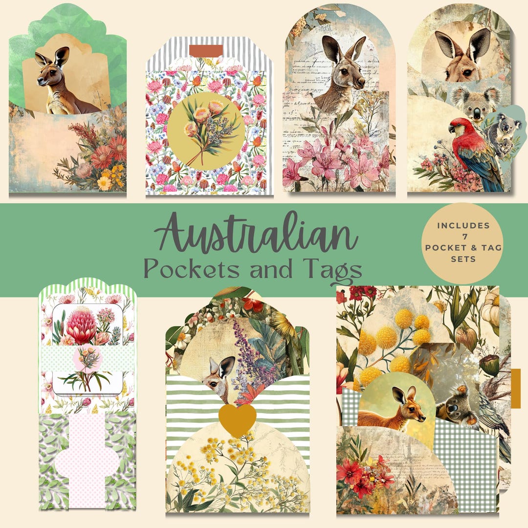Australian Tags and Pockets for Junk Journal, Crafting, Scrapbooking ...