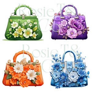 Floral Handbag Clipart Floral Purse Illustration Bright Color Digital ...