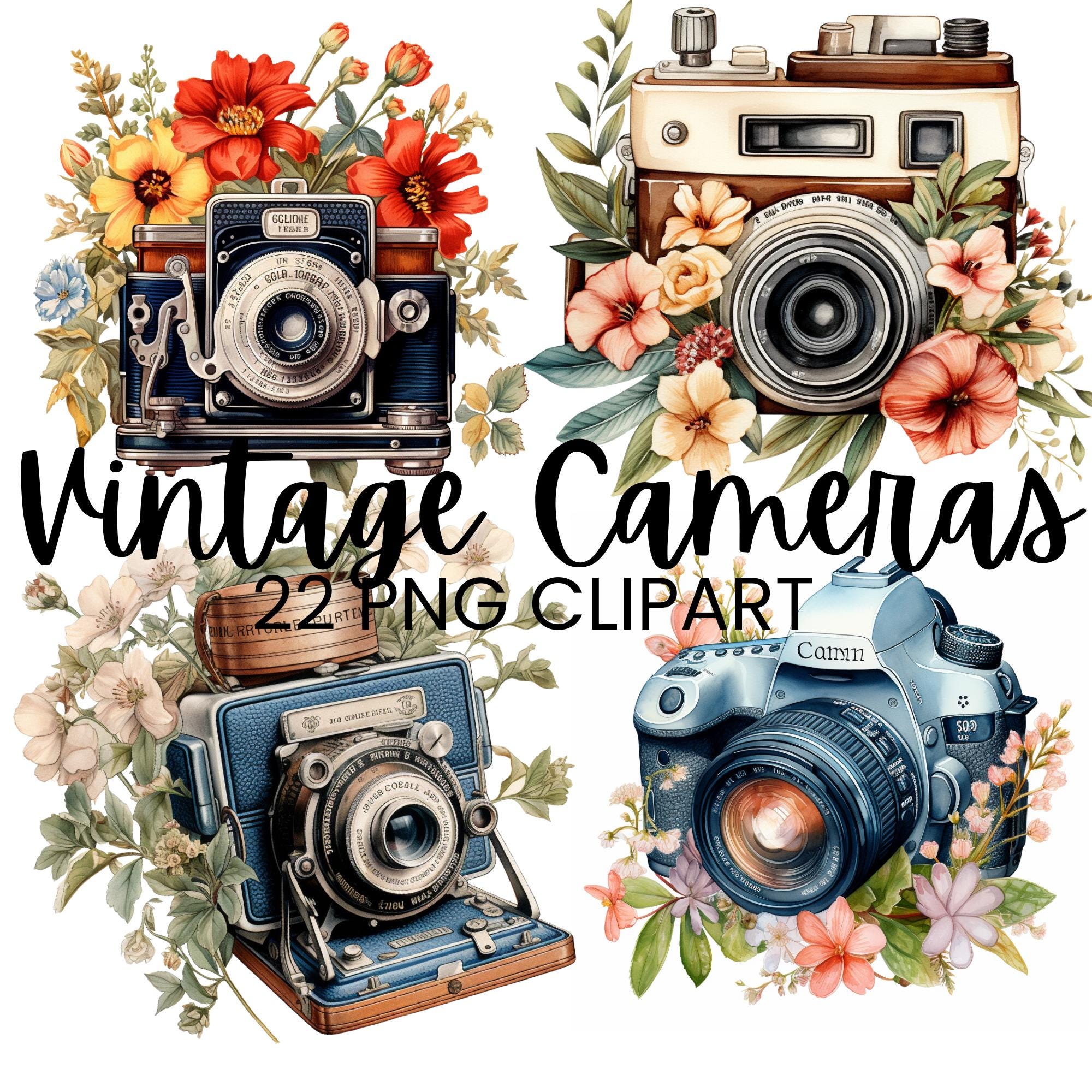 Vintage Cameras Clipart, Floral Cameras Clip Art, PNG Images ...
