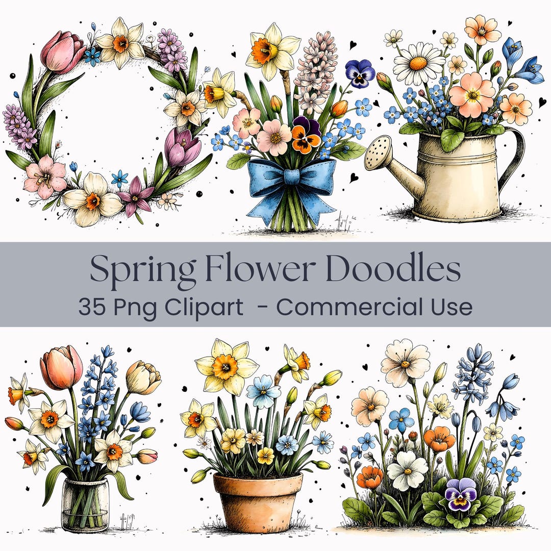 Spring Flower Doodles Clipart PNG • Hand Drawn Floral Illustrations ...