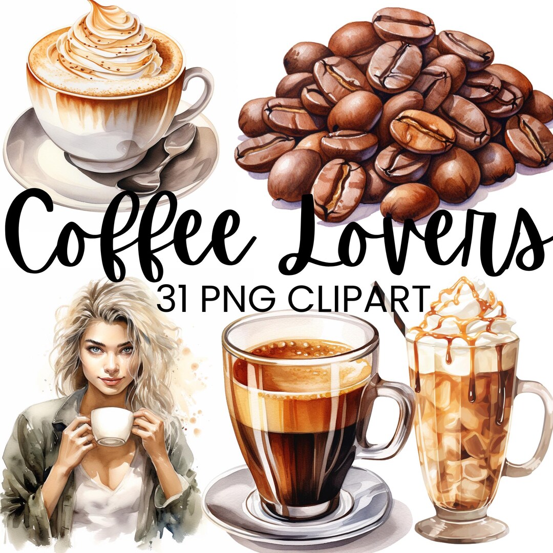 Watercolor Coffee Lover Clipart, Coffee Cup Clip Art, Coffee Bean ...