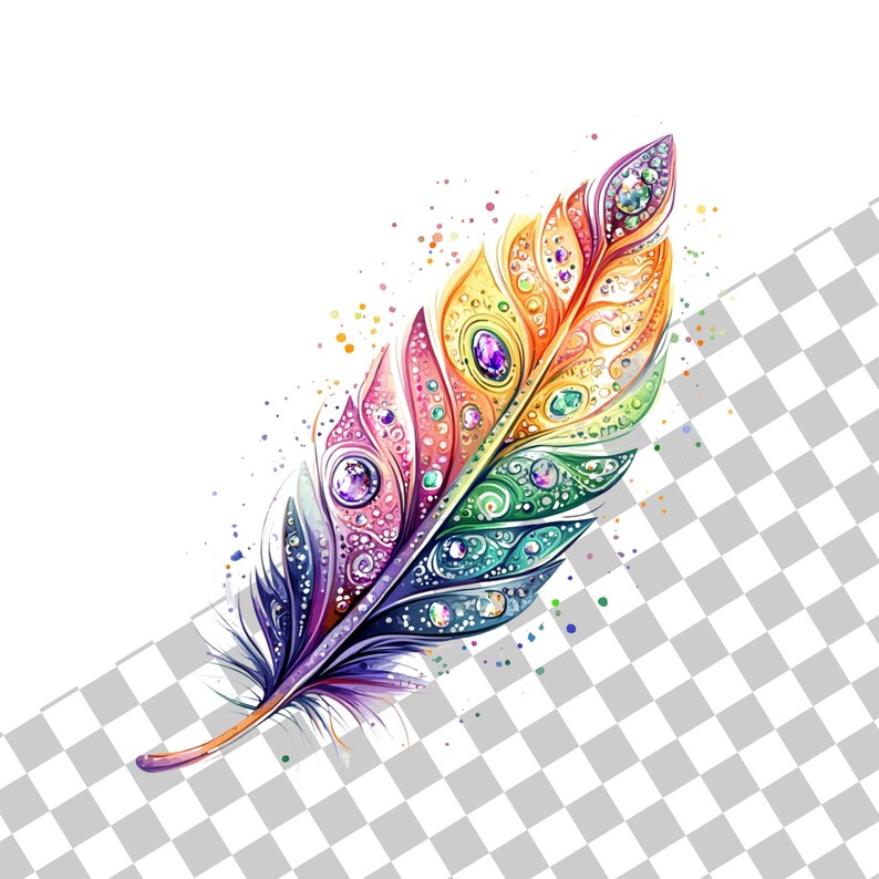 Whimsical Feathers Watercolor Clipart, Exotic Boho Feather Designs for ...