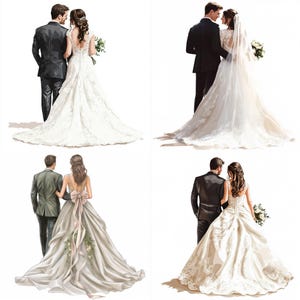 Bride and Groom Back View Clipart Bundle, Wedding Day PNG, Couples ...