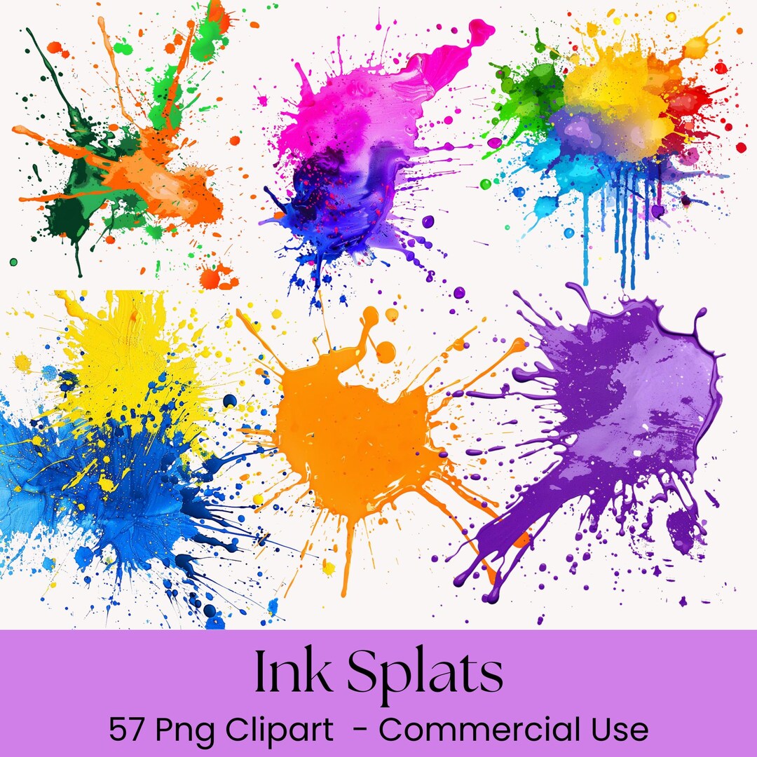 Paint Splatter Clipart, 57 Ink Splash Pngs, Rainbow Paint Drips ...