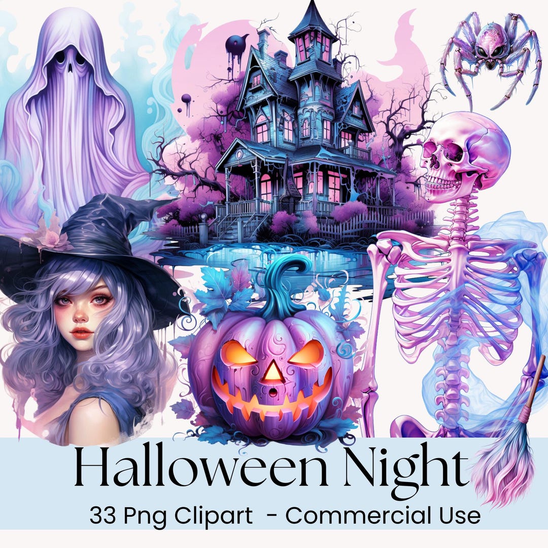 Spooky Halloween Clipart Bundle, Witch Pngs, Haunted House Ghost Black ...