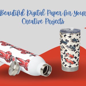 Race Car Seamless Pattern, Digital Paper for Scrapbooking, Vintage Car ...