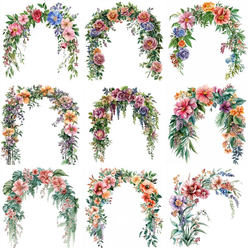 Floral Arches Clipart, Watercolor PNG Digital Download for Wedding ...