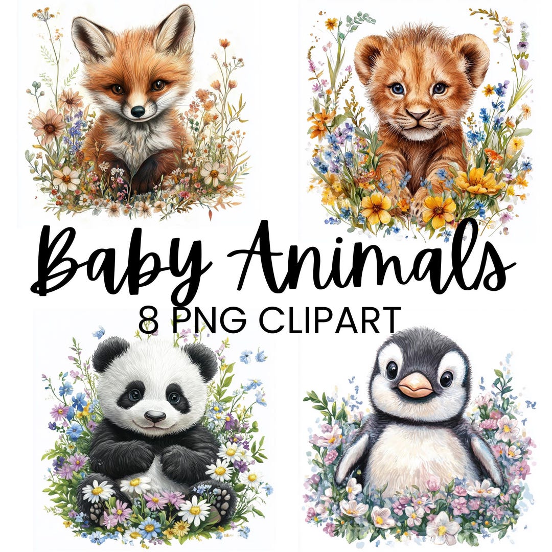 Baby Animal Clipart, Adorable Watercolor Animals, Printable Nursery ...