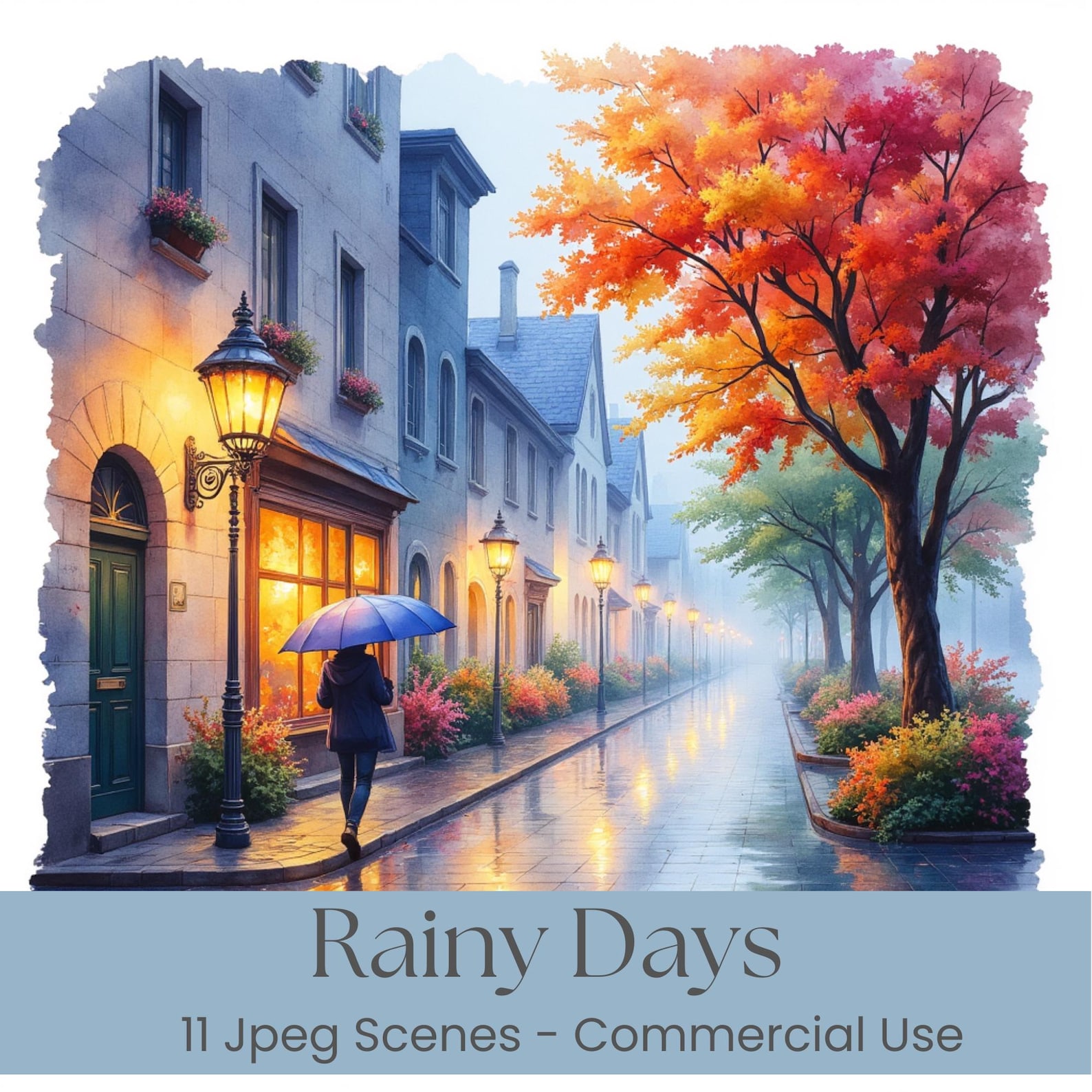Rainy Day Digital Backgrounds | Cozy Autumn Street Scenes JPEG ...