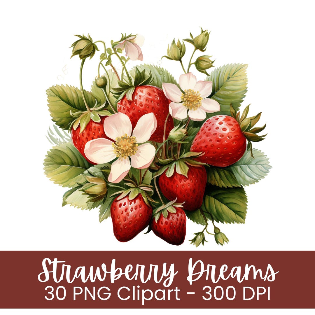 Strawberry Clipart Bundle, Watercolor Strawberry, Fruity Design, Spring ...