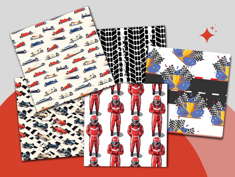 Race Car Seamless Pattern, Digital Paper for Scrapbooking, Vintage Car ...
