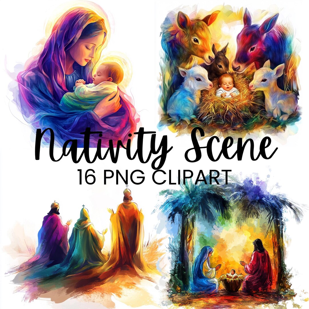 Nativity Scene Clipart, Nativity Set PNG, Christmas Story Image, Holy ...