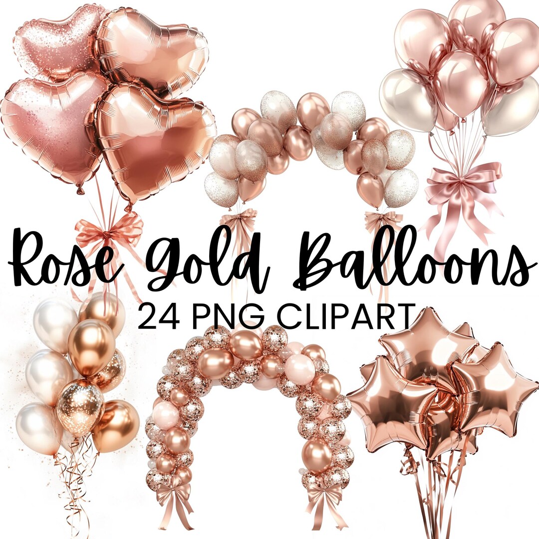 Rose Gold Glitter Balloon Clipart, Instant Download, Birthday Party ...