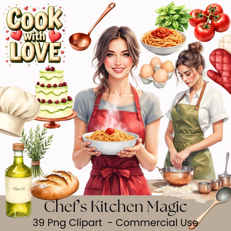 Chef Cooking Clipart Set • Kitchen Pngs • Baking Illustration Bundle ...