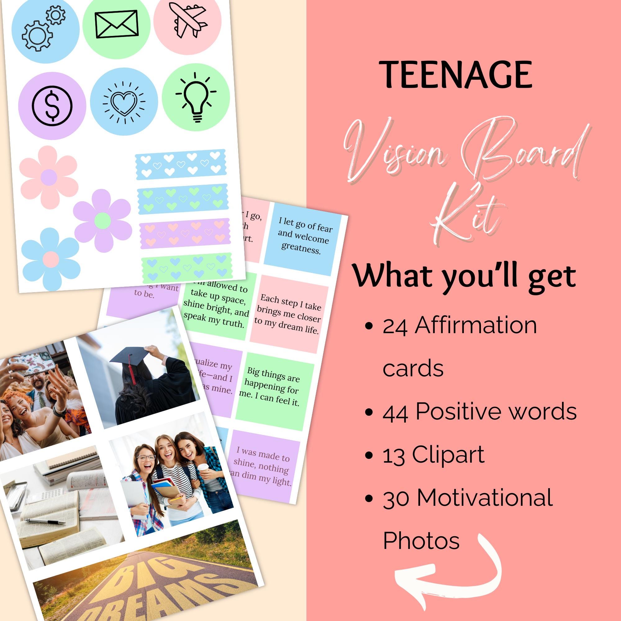 Teen Vision Board Kit Printable | Aesthetic Vision Board for Teens ...
