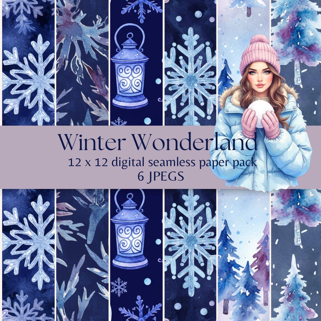 Winter Wonderland Digital Paper | Snowflake & Lantern Seamless Patterns ...