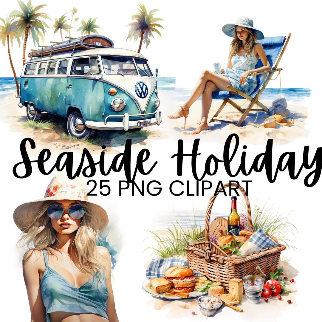 Seaside Summer Clipart Bundle - Beach Fashion Girl Illustration Set ...