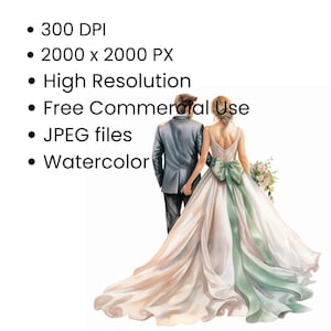 Bride and Groom Back View Clipart Bundle, Wedding Day PNG, Couples ...