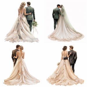 Bride and Groom Back View Clipart Bundle, Wedding Day PNG, Couples ...