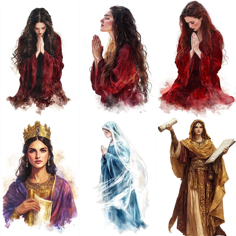 Women of the Bible Clipart, Printable Watercolor Art, Biblical ...