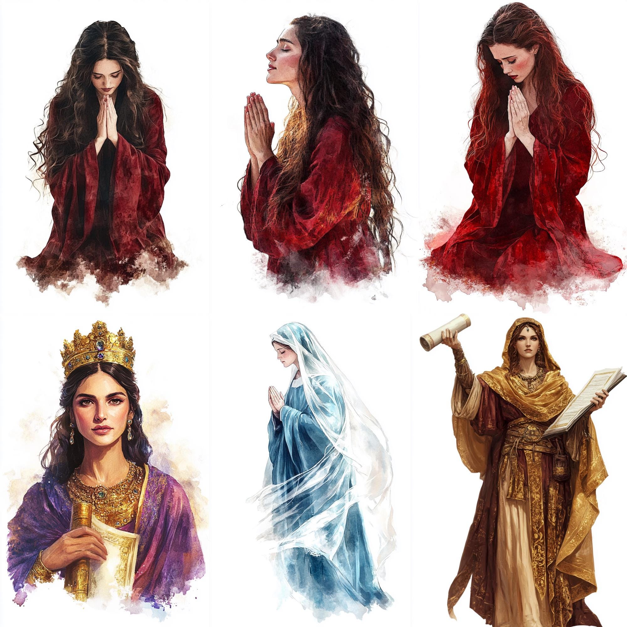 Women of the Bible Clipart, Printable Watercolor Art, Biblical ...