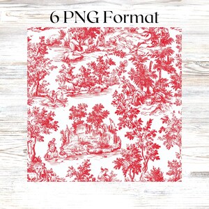 Red Seamless Pattern, Toile De Jouy, Digital Paper, Vintage Floral ...