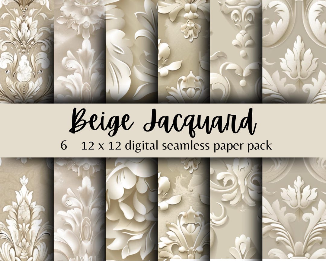 Jacquard Print Digital Paper, Elegant Beige Seamless Pattern for ...