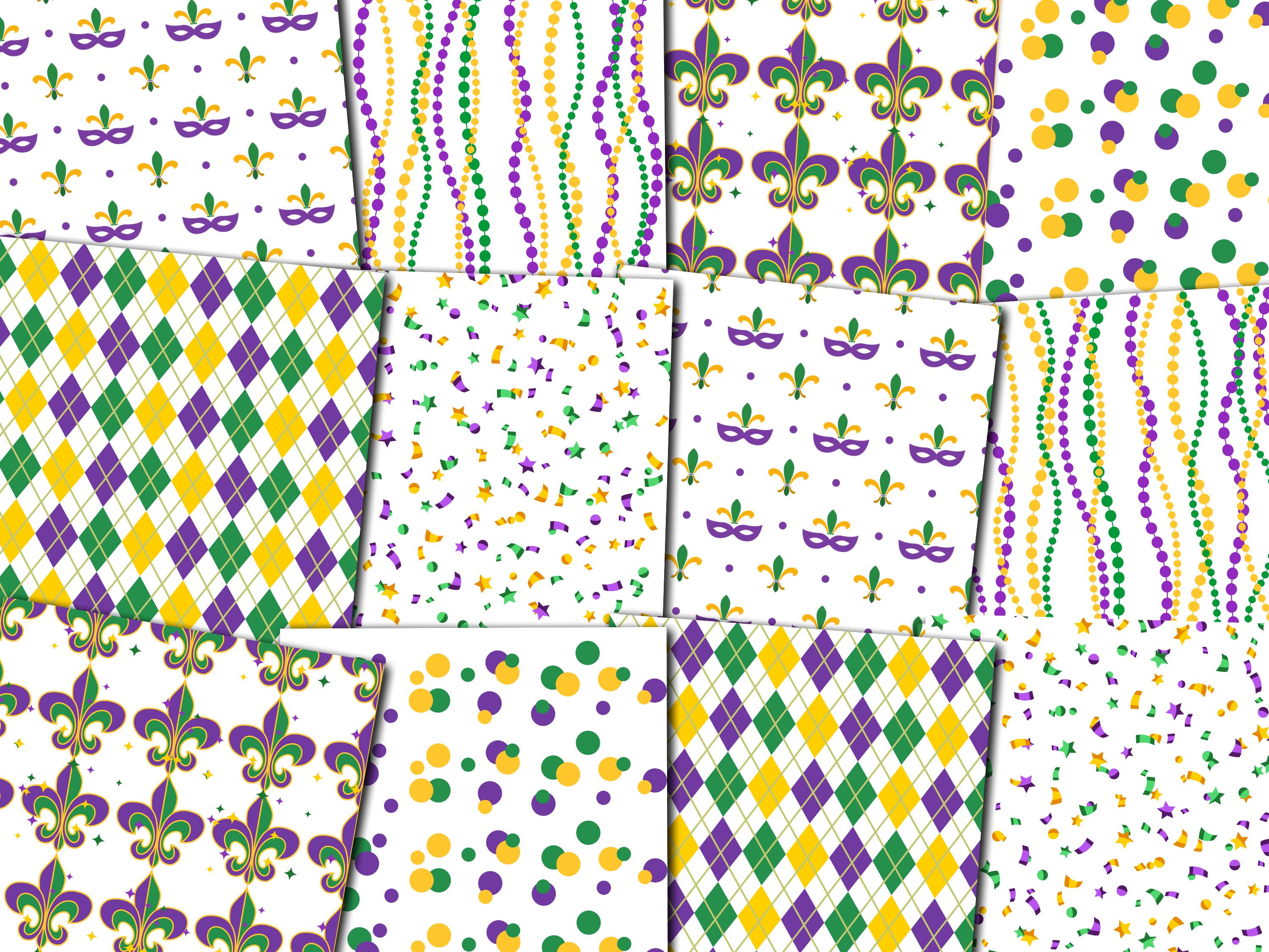 Mardi Gras Seamless Patterns, Printable Scrapbook Paper, Instant PNG ...