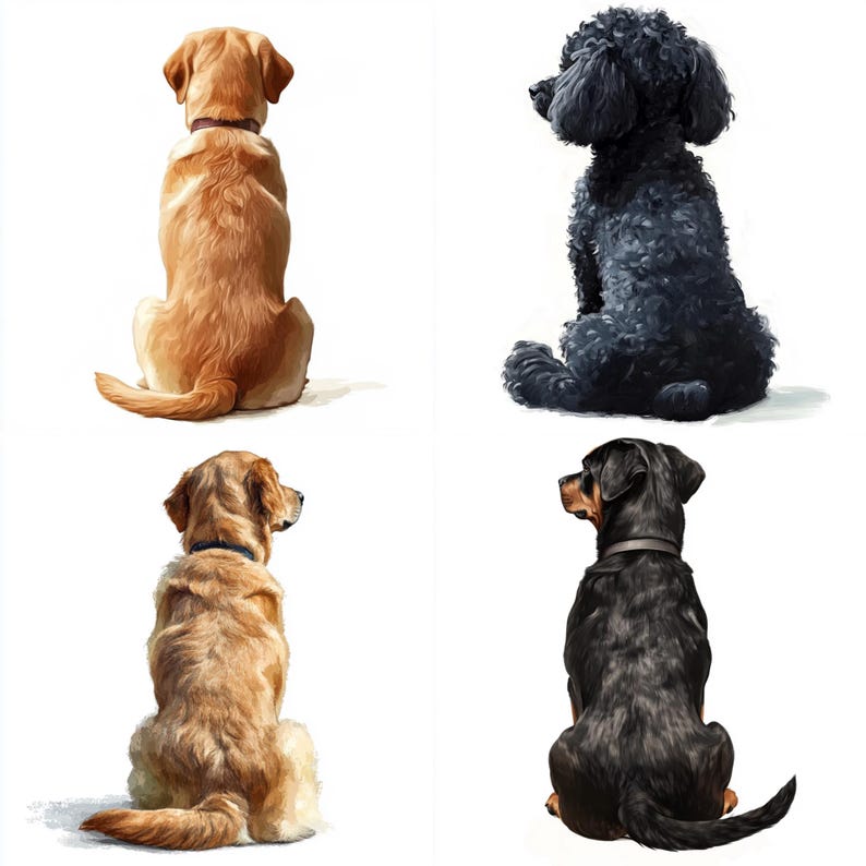 Dog Clipart From Back View, PNG Illustrations for Unique Crafts ...