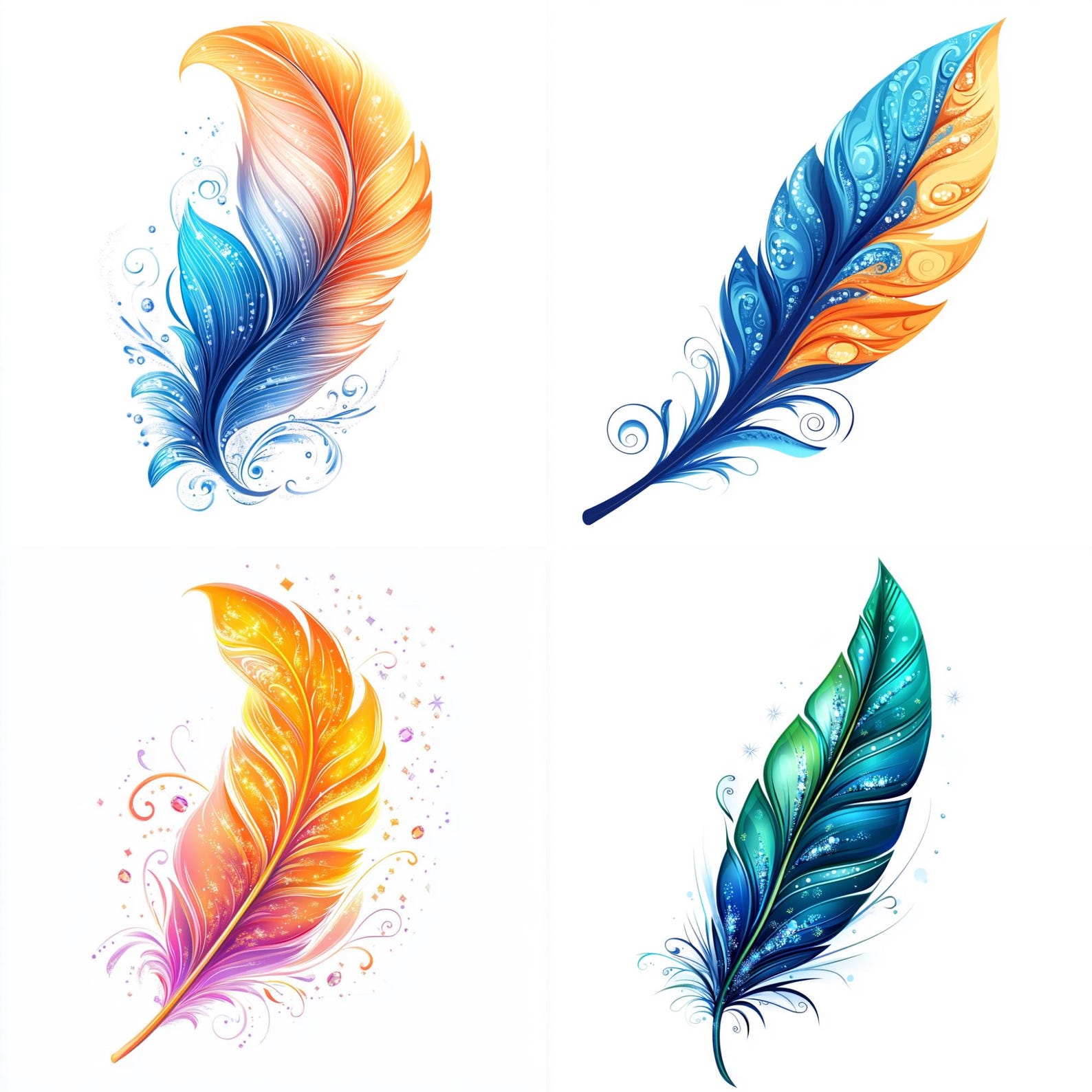 Colourful Boho Feathers Watercolor Clipart, Whimsical Feather Designs ...
