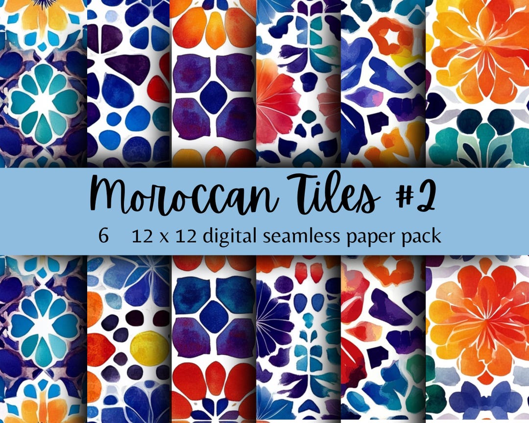Moroccan Tile Seamless Pattern Digital Paper, Colorful Geometric Design ...