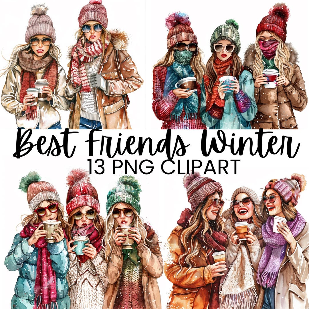 Best Friends Clipart, Winter Best Friends Clip Art Illustration, Girl ...