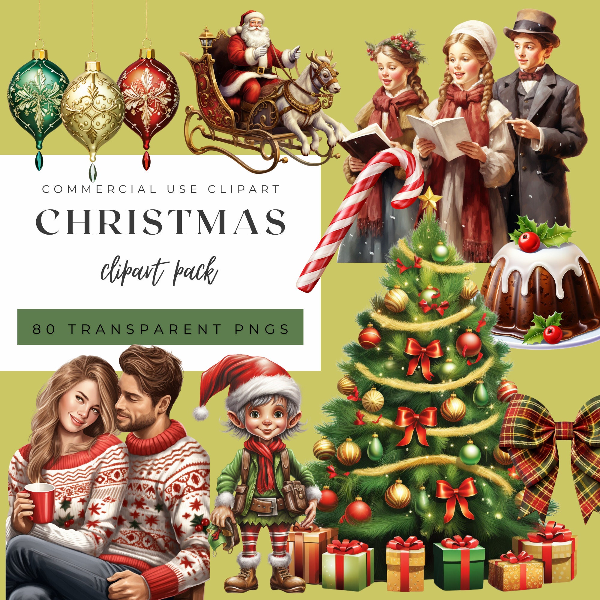 80 Christmas Clipart Bundle, PNG Image Transparent, Xmas Clip Art ...