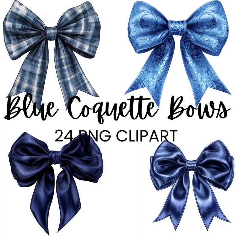 Blue Coquette Bow Clipart, Commercial Use, Transparent Pngs, Watercolor ...
