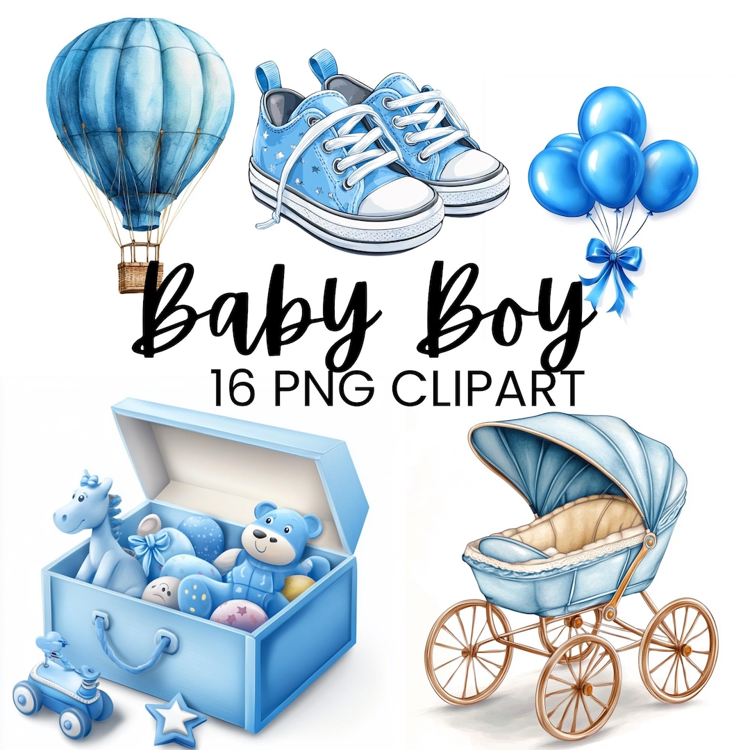 Baby Shower Clipart Set, Adorable Little Boys Toys Illustrations for ...
