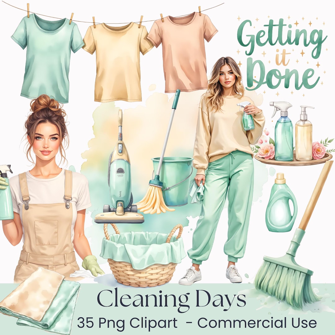 Cleaning Clipart Bundle, Laundry Day Graphics, Cleaning Supplies ...
