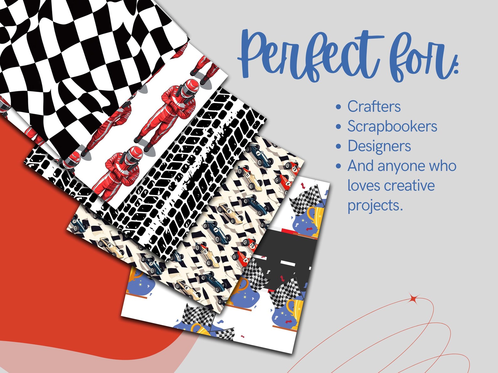 Race Car Seamless Pattern, Digital Paper for Scrapbooking, Vintage Car ...