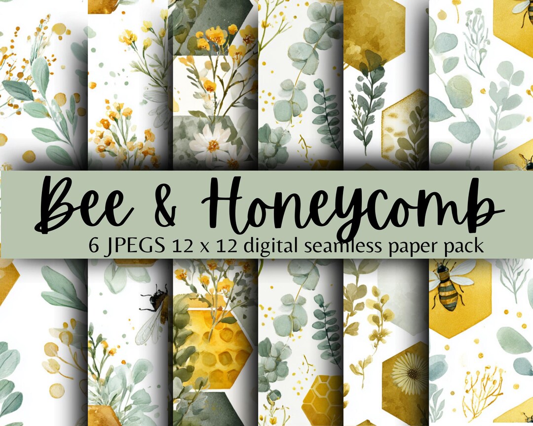 Bee & Honeycomb Digital Paper – Seamless 12x12" Backgrounds | Yellow ...