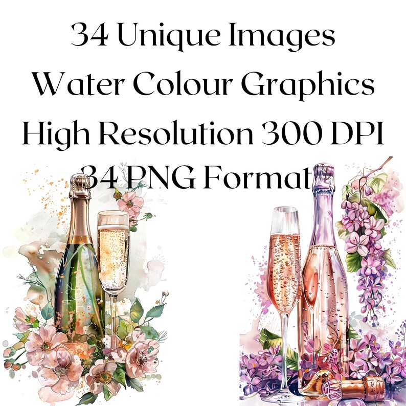 Watercolor Champagne Clipart Celebration Party Illustration Champagne ...
