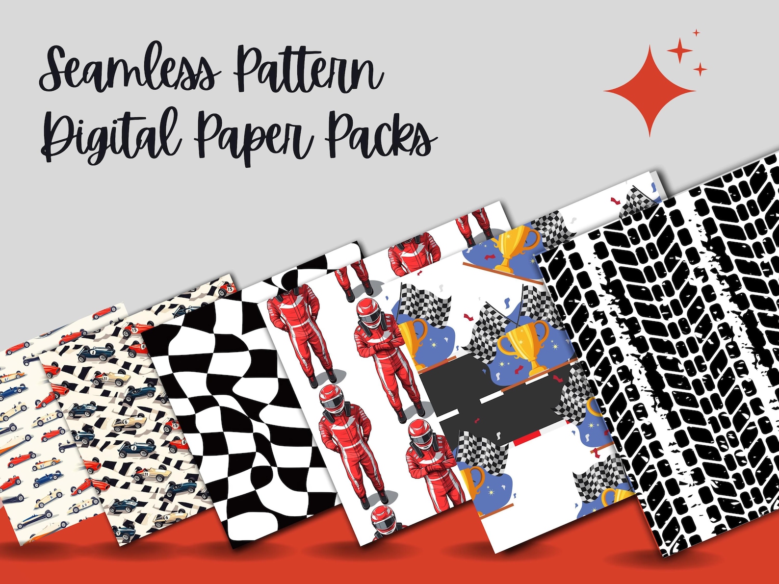 Race Car Seamless Pattern, Digital Paper for Scrapbooking, Vintage Car ...