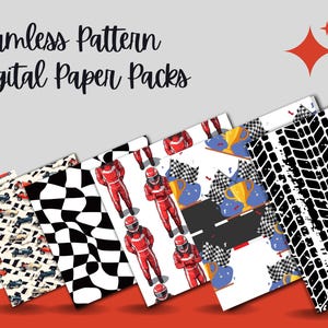 Race Car Seamless Pattern, Digital Paper for Scrapbooking, Vintage Car ...