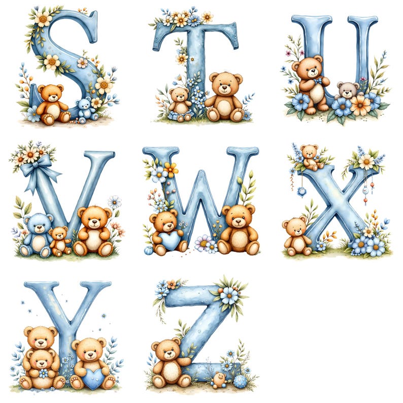 Baby Bear Alphabet Clipart PNG | Teddy Bear Letters A-Z | Nursery ...