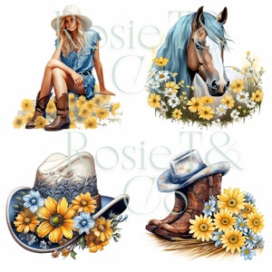 Country Cowgirl Clipart Cowboy Boots PNG Illustrations Floral Cowboy ...