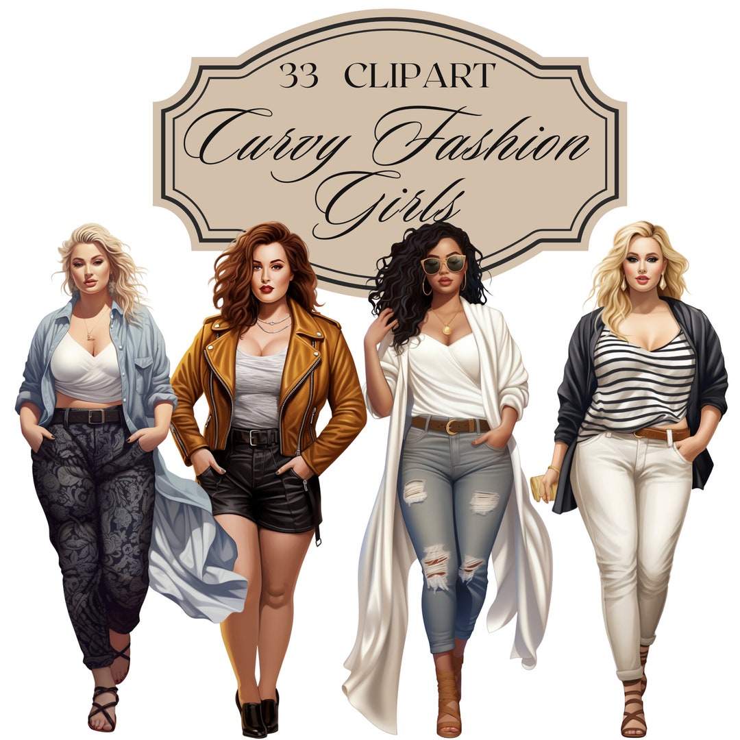 Curvy Fashion Girls Clipart, Plus Size Women Illustration, PNG Digital ...