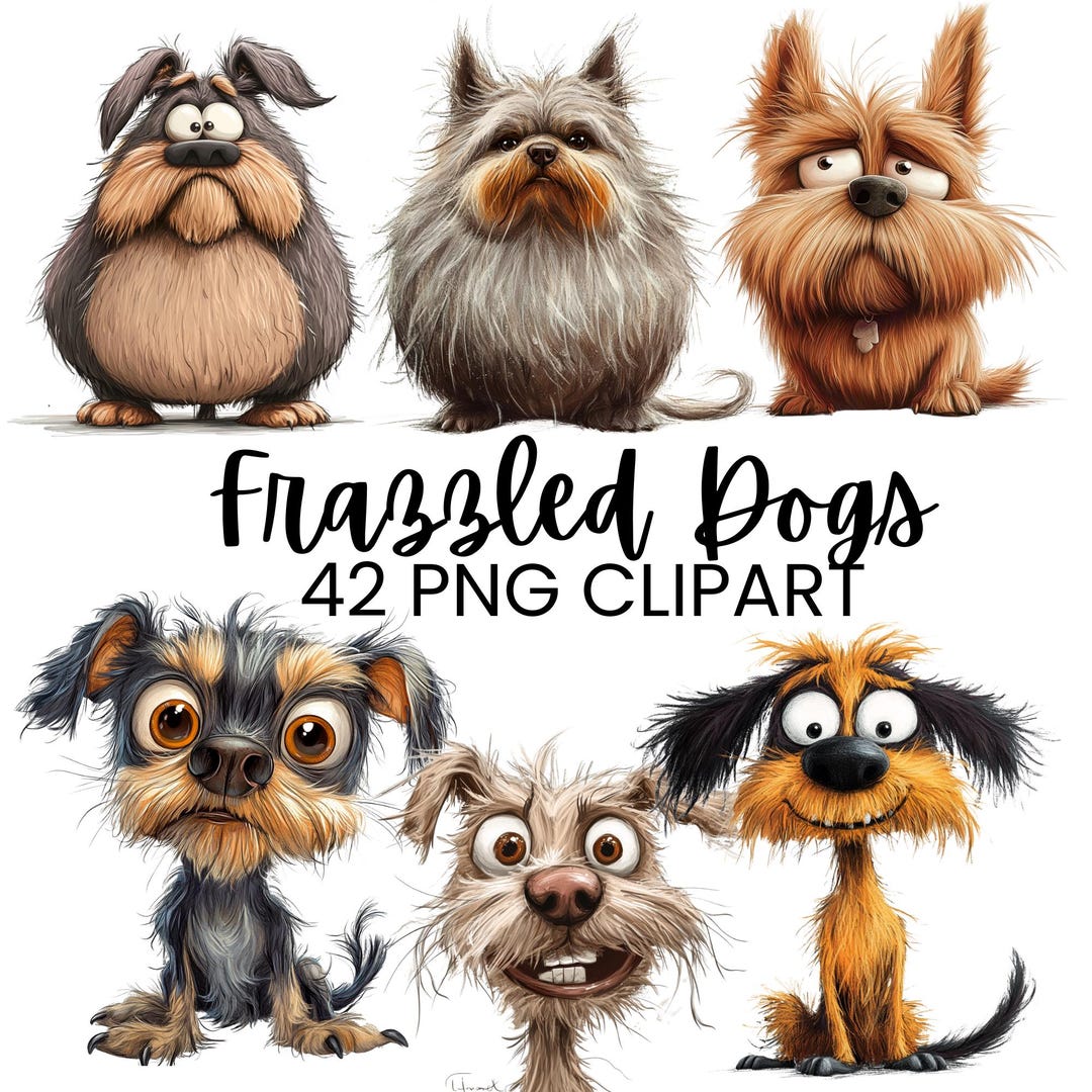 Crazy Cute Frazzled Dogs Clipart - Printable Watercolor Art - Perfect ...