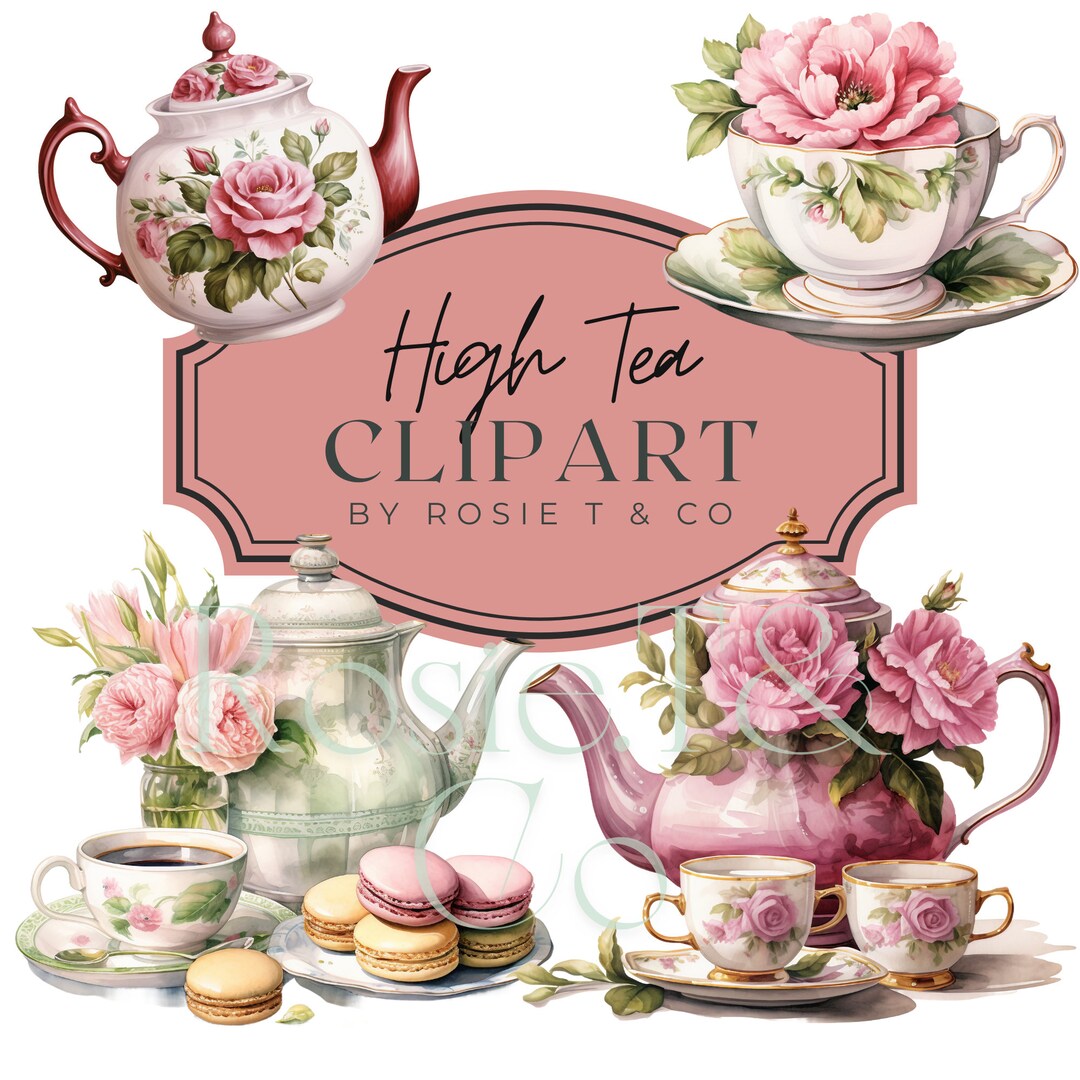 High Tea Watercolor Clipart Tea Pot Clip Art Tea Cup Illustration ...