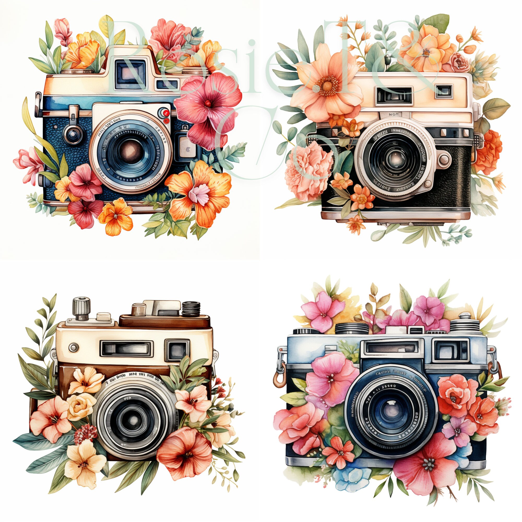 Vintage Cameras Clipart, Floral Cameras Clip Art, PNG Images ...