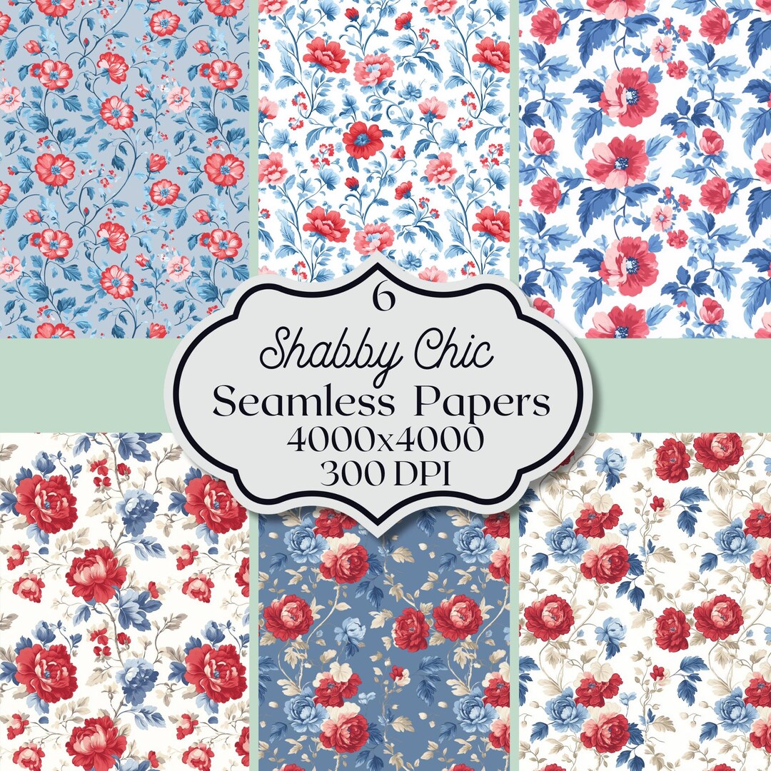 Shabby Chic Digital Paper Bundle, Beautiful Floral Design, Printable ...