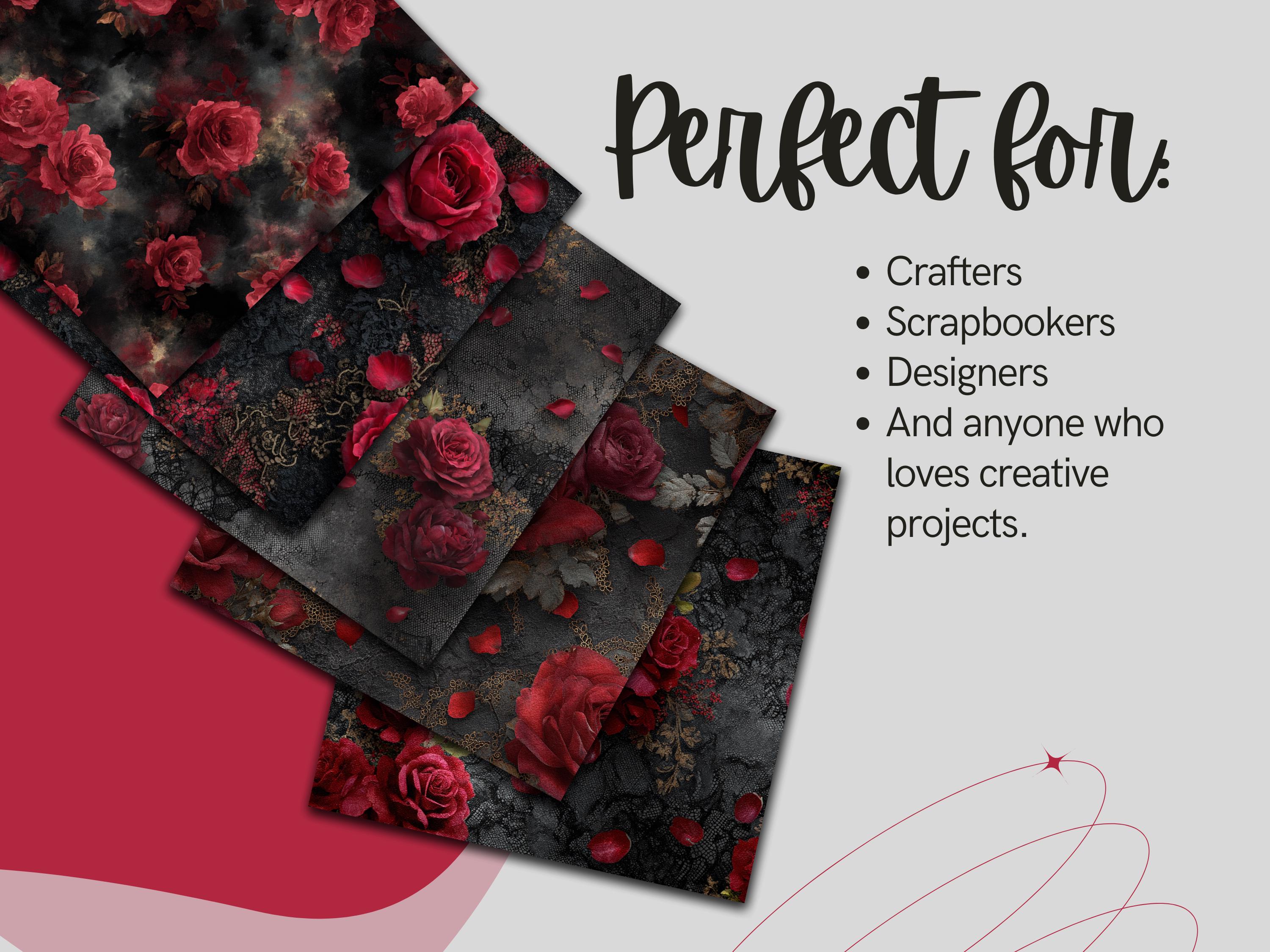 Dark Red Roses Digital Paper, Gothic Floral Seamless Backgrounds ...