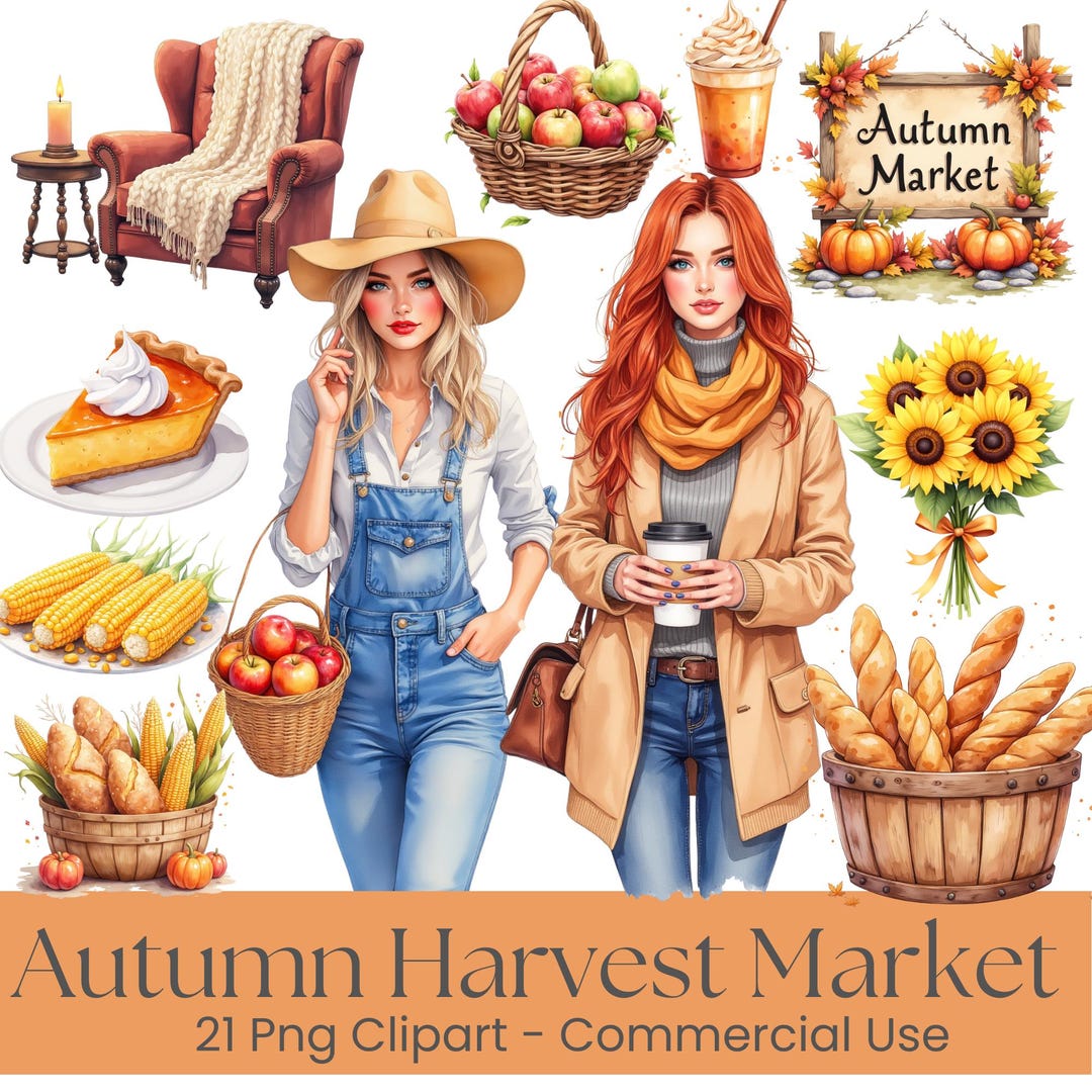 Autumn Harvest Market Clipart | Fall Farmers Market Pngs | Cozy Pumpkin ...